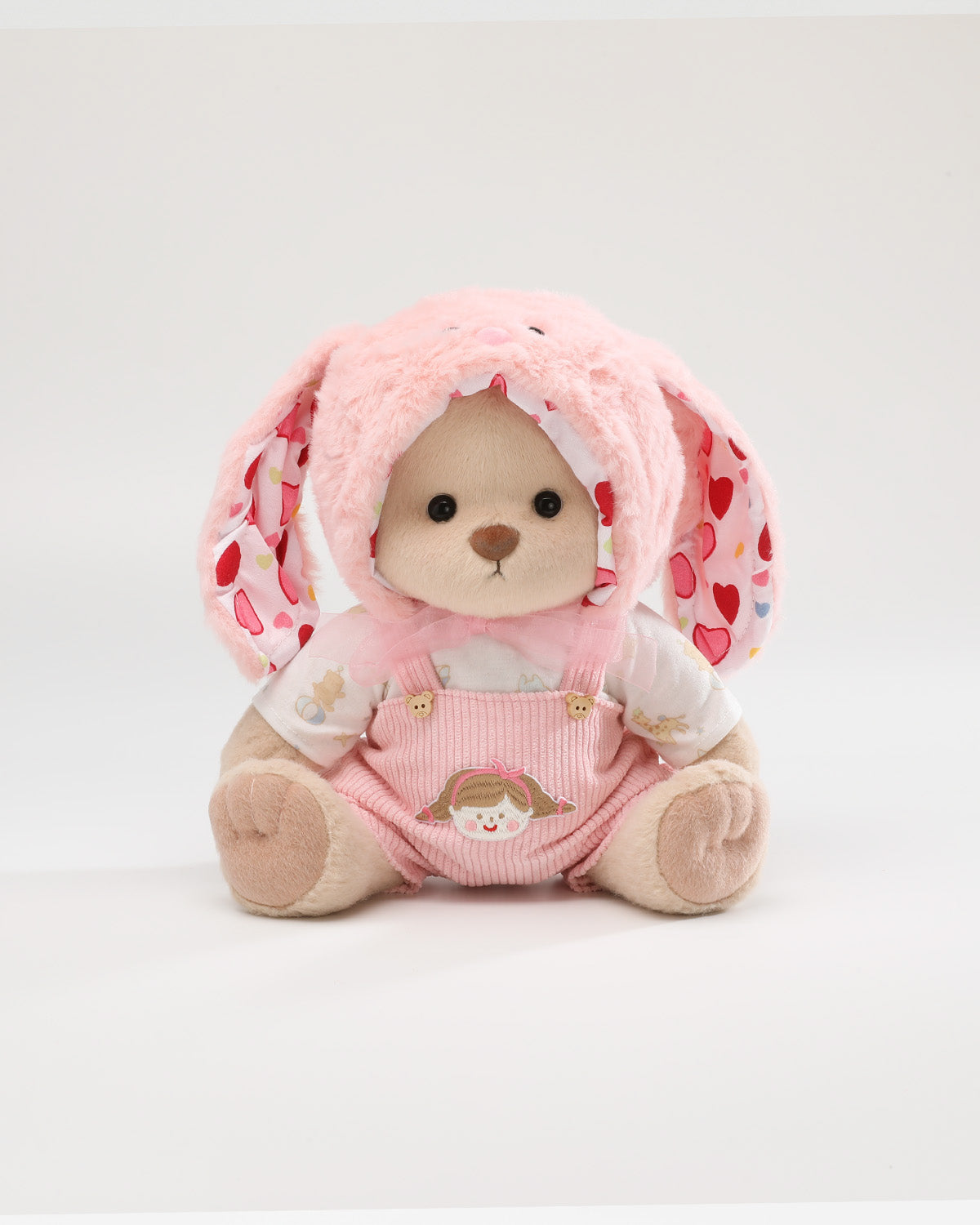Milk Tea Short Hair Bear & Pink Long Eared Rabbit Overalls Set - 12 In ...