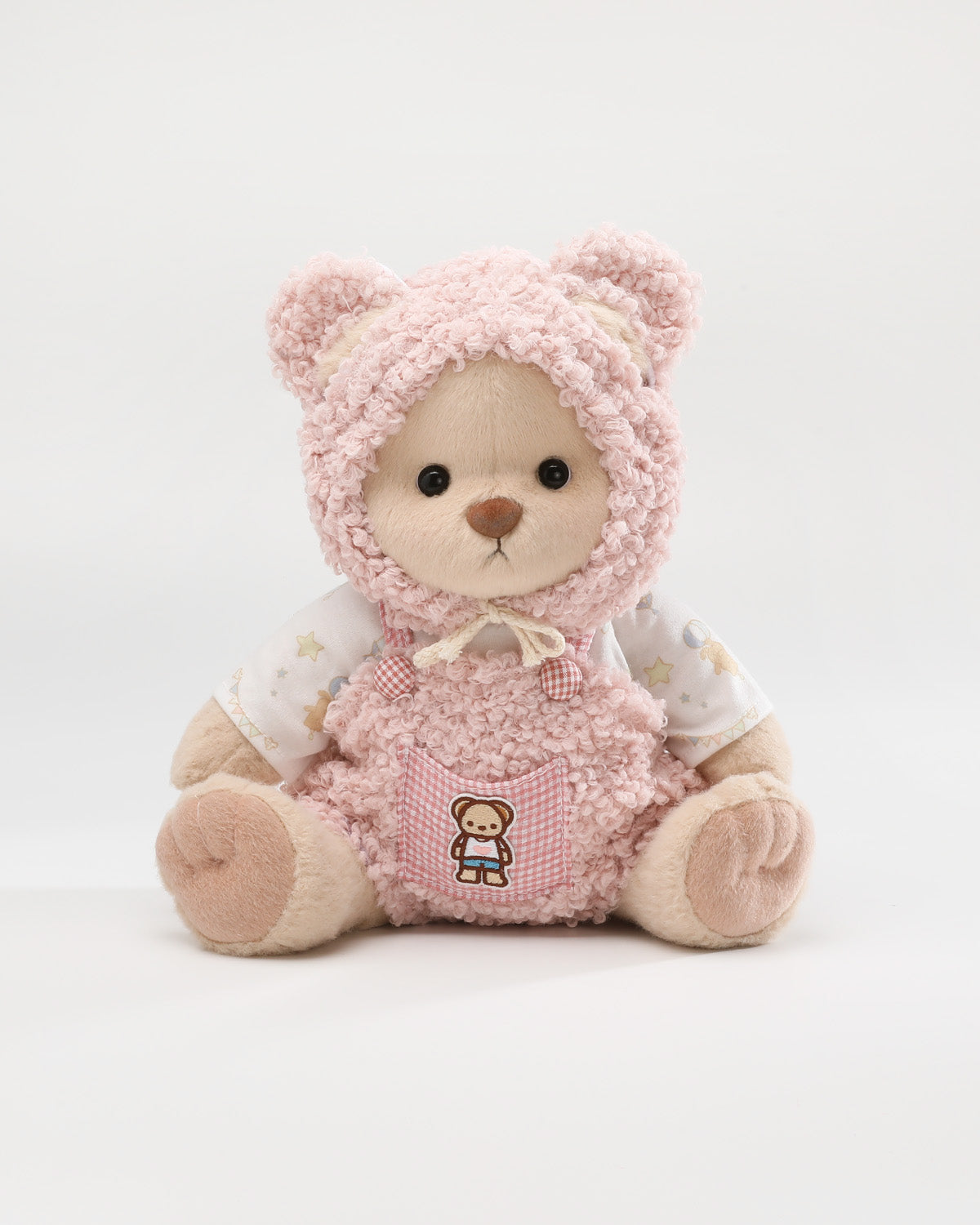 Milk Tea Short Hair Bear & Pink Fluffy Overalls Set - 12 Inches – Teddy ...